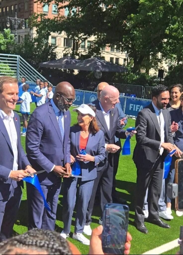 “A united front against racism,” Weah inagurates mini-soccer pitch in ...